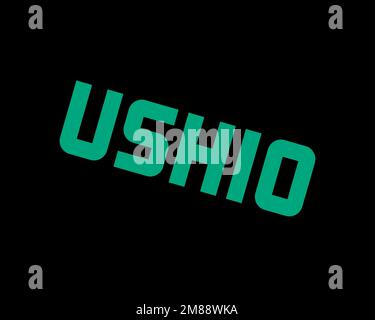 Ushio Inc. rotated logo, black background Stock Photo - Alamy