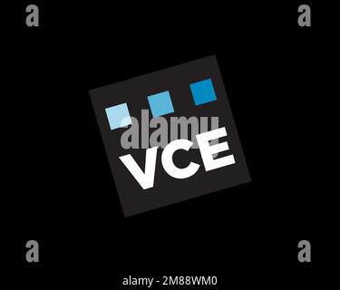 VCE company, rotated logo, black background B Stock Photo - Alamy