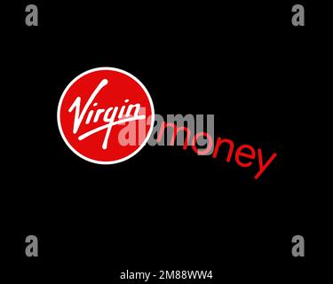 Virgin Money UK, rotated logo, black background Stock Photo - Alamy