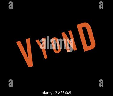 Vyond, rotated logo, black background B Stock Photo - Alamy