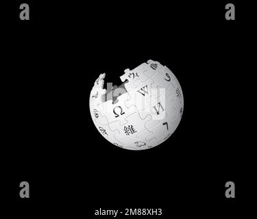 Wikipedia, rotated, black background, logo, brand name Stock Photo - Alamy