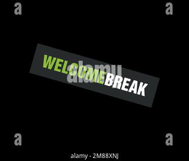 Welcome Break, rotated logo, black background Stock Photo - Alamy