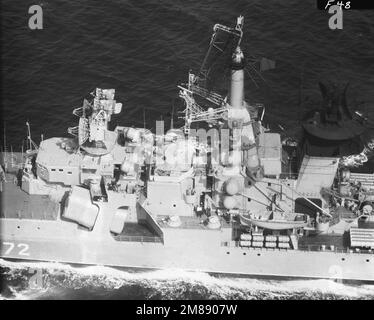 A port side amidships view of the Soviet guided missile destroyer ...