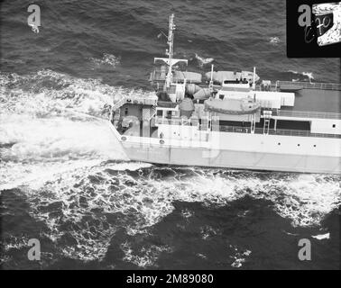A partial starboard side view of the Soviet Primorye class intelligence ...