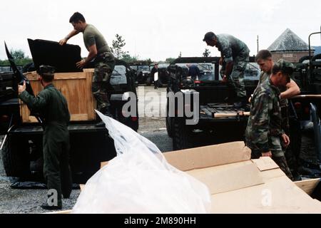 Marines load M998 High-Mobility Multipurpose Wheeled Vehicles (HMMWV ...