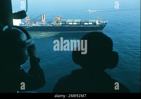 Aerial starboard beam view of the maritime prepositioning ship USNS PFC ...