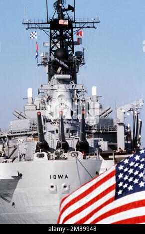 A close-up view of the stern of the battleship USS MISSOURI (BB-63 ...