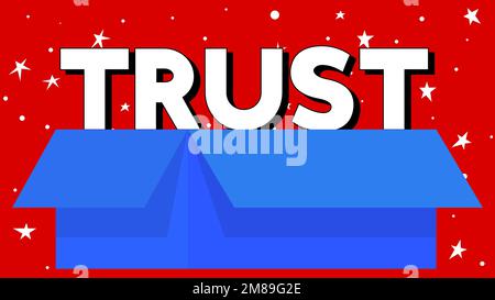 Trust word with cardboard box. Vector cartoon folded card box ...
