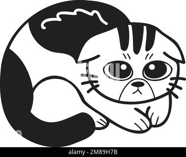 Hand Drawn scared or sad striped cat illustration in doodle style ...