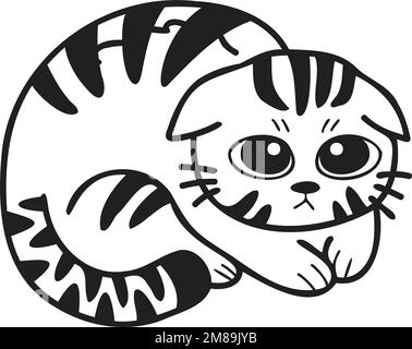 Hand Drawn scared or sad striped cat illustration in doodle style ...