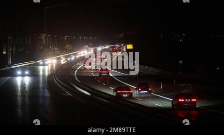 Altbach, Germany. 13th Jan, 2023. The Neckar flows next to the coal ...