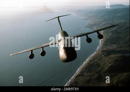 An air-to-air front view of a C-5B Galaxy aircraft of the 22nd Military ...