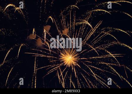 Bright, fiery fireworks against the background of the night sky Stock ...