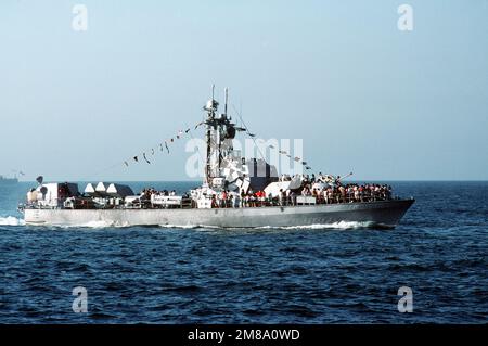 A starboard beam view of an Israeli Saar 3 Class fast attack craft ...
