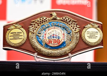 WBC world bantamweight championship belt is seen during a press ...