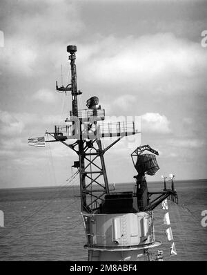 A close-up view of the SPS-10 surface search radar, left, and the ...