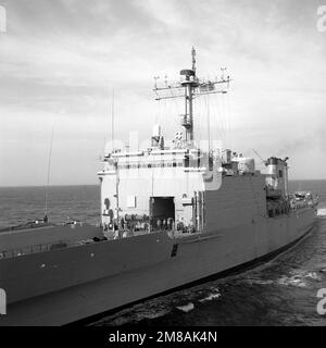 A partial port view of the tank landing ship USS NEWPORT (LST-1179 ...