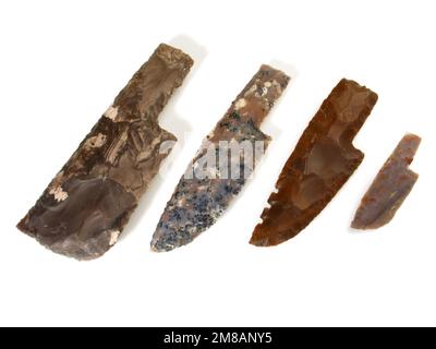 Stone Age Flint Stone Knife Blades isolated on white Background Stock ...