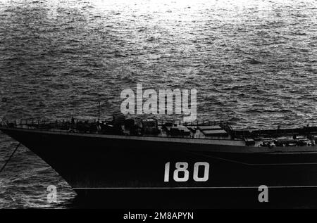 A port bow view of the Soviet Kirov Class nuclear-powered missile ...