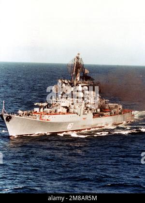 A port bow view of the Soviet Kresta II class guided missile cruiser ...