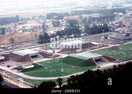 An aerial view of the ground launched cruise missile base at Florennes ...