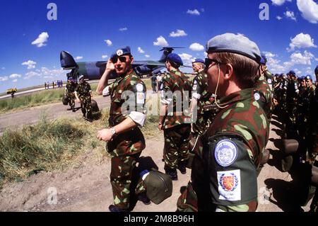 Finnish United Nations soldiers assemble upon arrival at Grootfontein ...