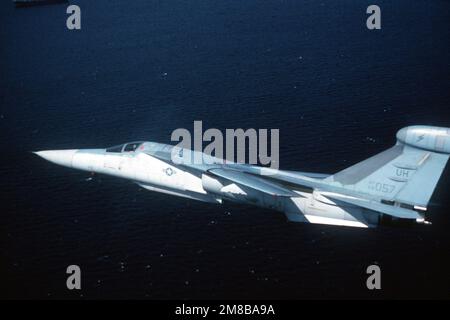 An air-to-air left side view of a 42nd Electronic Combat Squadron EF ...