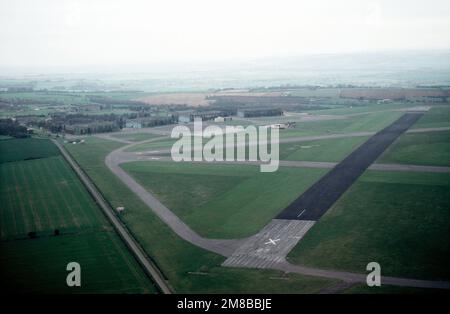 An aerial view of the base's main runway and hangar area on the base ...