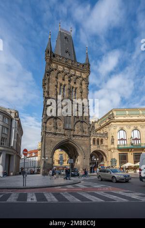 PRAGUE, CZECH REPUBLIC - Powder Tower, a gothic city gate tower in Old ...