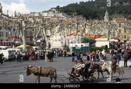Parade of the donkey festival in Gonfaron Var Provence village wher ...