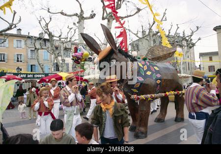 Parade of the donkey festival in Gonfaron Var Provence village wher ...