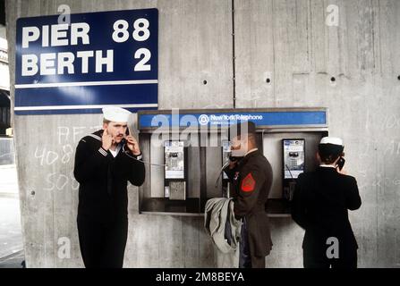 Sailors telephone relatives and friends upon arriving in the city for ...