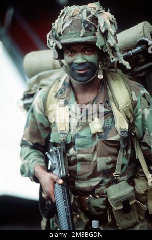 A soldier of the 7th Light Infantry Division carries an M-16A2 rifle ...