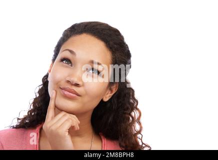 Gorgeous African black girl thinking with her intelligent head ...