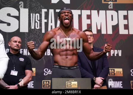 KSI during the weigh-in at BOXPARK Wembley, London. Picture date ...