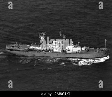 A starboard beam view of the missile range instrumentation ship USNS ...