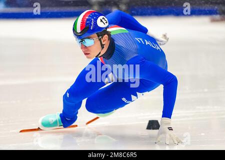 Thomas Nadalini of Italy competing on the Men's 500m Semi Finals on Day 3 of the ISU Short Track ...