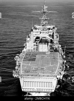 A stern view of the amphibious transport dock USS Raleigh (LPD-1 ...