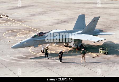 A ground crewman signals to the pilot of the first F-16 Fighting Falcon ...