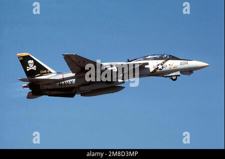 A Fighter Squadron 84 (VF-84) F-14A Tomcat aircraft waits for launch on ...