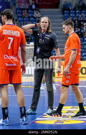 Staffan Olsson coaches the Netherlands during the men's handball match ...