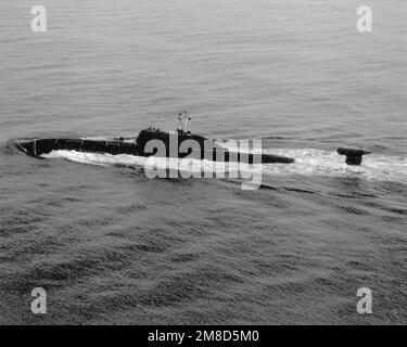 A port view of a Soviet Akula class nuclear-powered attack submarine ...
