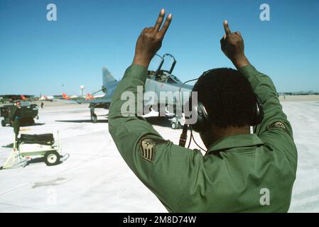 An F-4E Phantom II aircraft of the 37th Tactical Fighter Wing launches ...