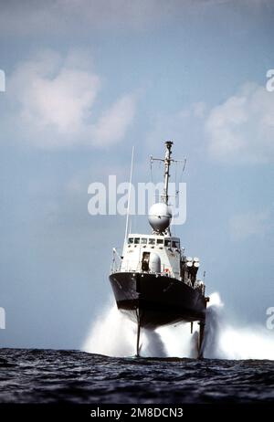 A view of the hydrofoil USS TAURUS (PHM-3) taken from the deck of a ...