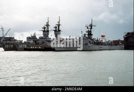 The frigates USS BOWEN (FF 1079), left, USS TRIPPE (FF 1075), center ...