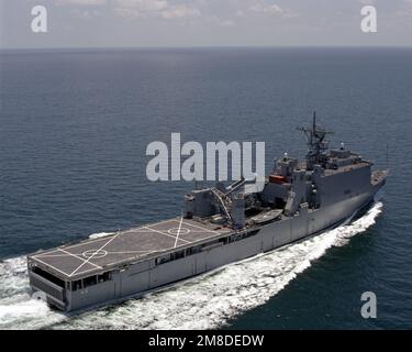 A starboard quarter view of the dock landing ship USS GERMANTOWN (LSD ...