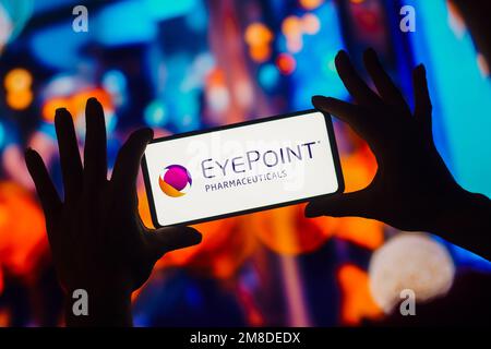In this photo illustration, the EyePoint Pharmaceuticals logo is ...