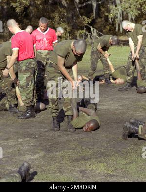 First Battalion recruits practice hand-to-hand combat techniques. Base ...