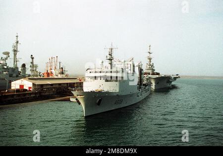 The French underway replenishment tanker FS VAR (A-608), left, is ...