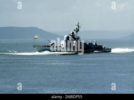 A port beam view of a Soviet Tarantul III class missile corvette ...